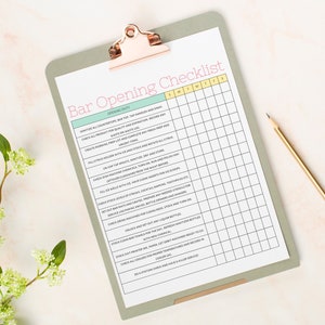Bar Opening Checklist Restaurant Bar Cleaning List Bar - Etsy