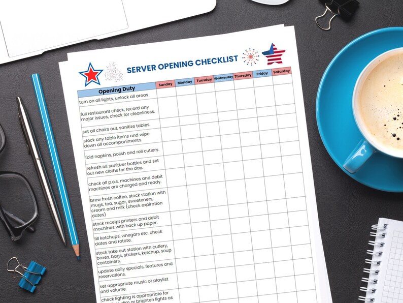 Server Opening Checklist Template, FOH Opening Checklist, Editable ...