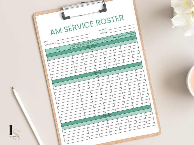 Daily Roster for Restaurants & Bars, Schedule Template for Restaurants ...