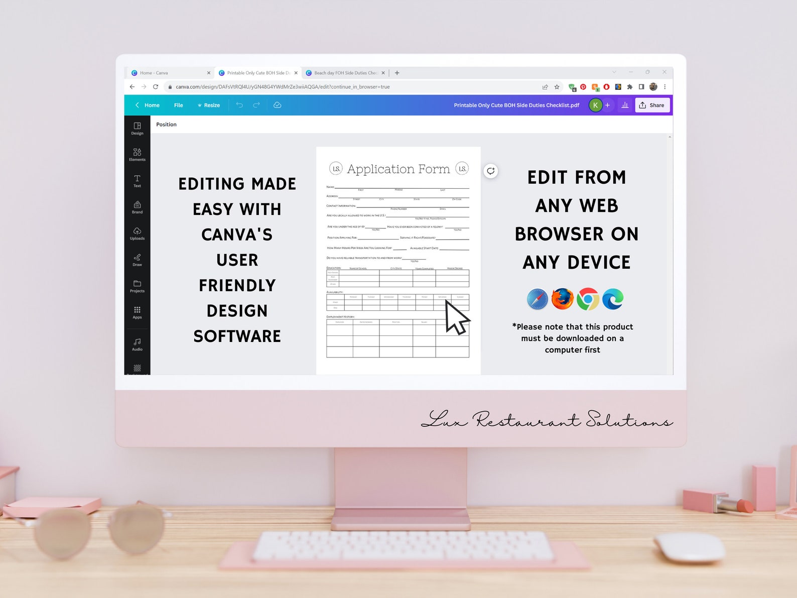 Restaurant Application Form, Editable Application Template, Application ...