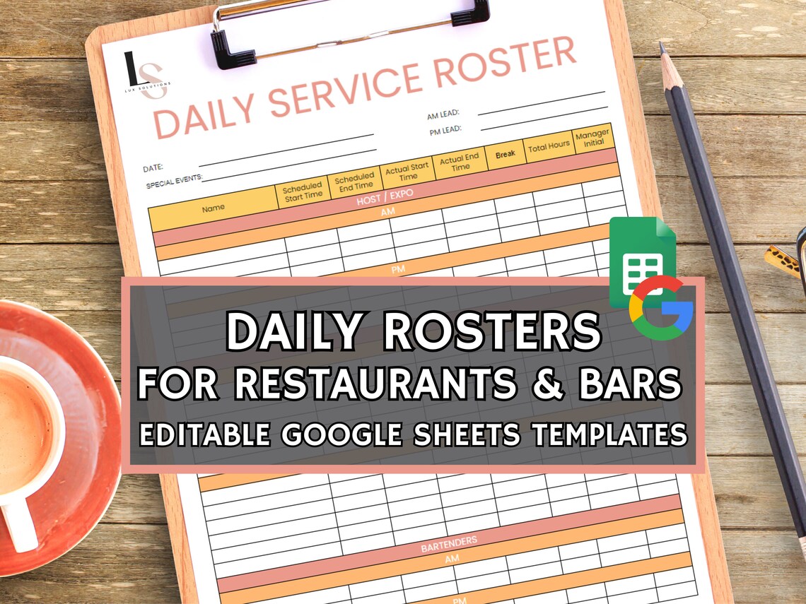 Daily Roster for Restaurants & Bars, Schedule Template for Restaurants ...