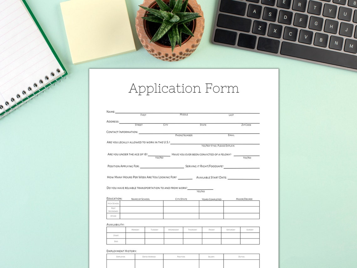 Restaurant Application Form Editable Application Template - Etsy