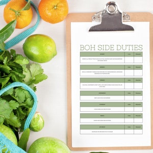 BOH Side Duty Chart Kitchen Side Work Checklist Editable - Etsy