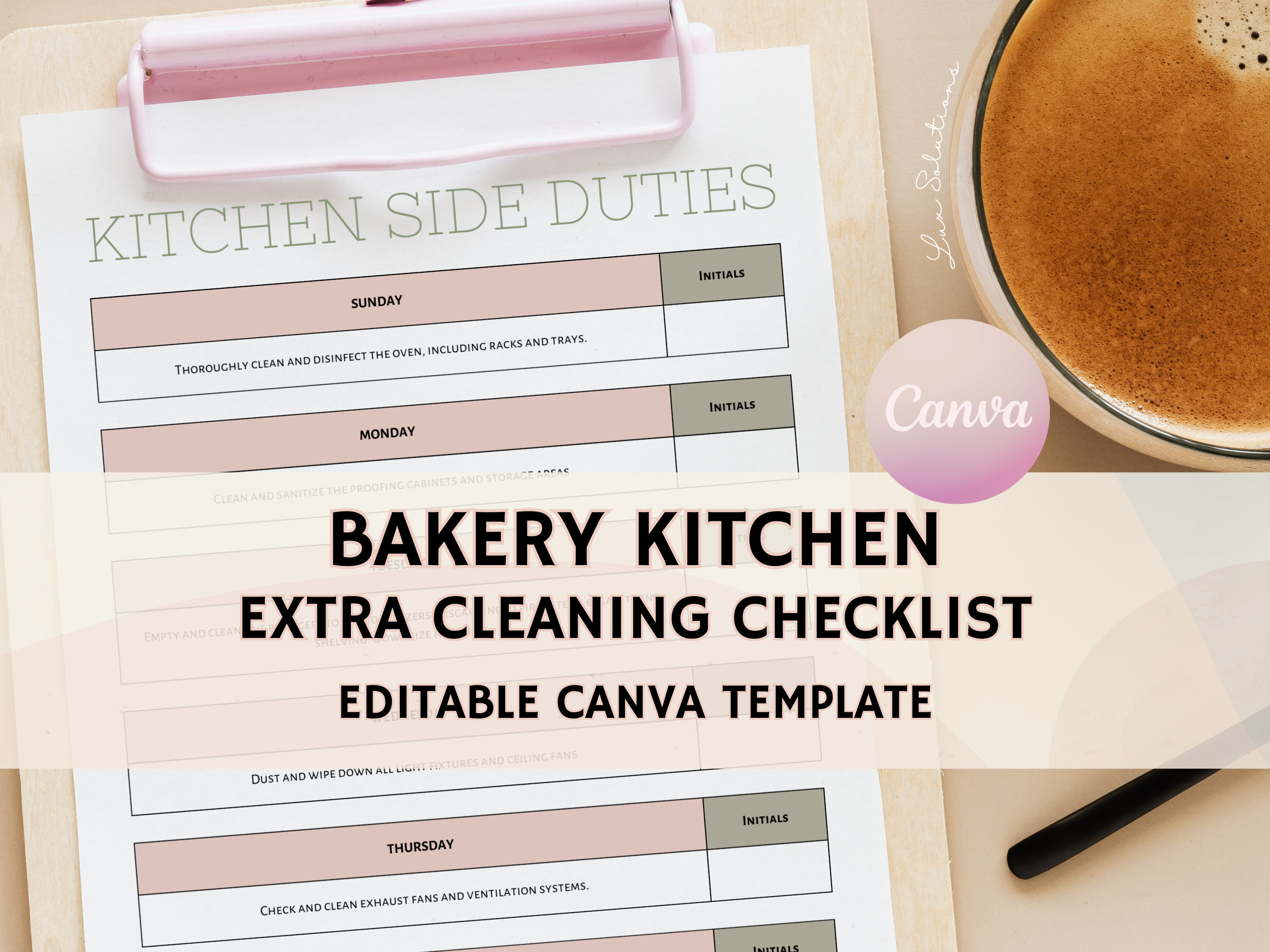 Bakery Cleaning Checklist, Fully Customizable, Edit Free With Canva ...