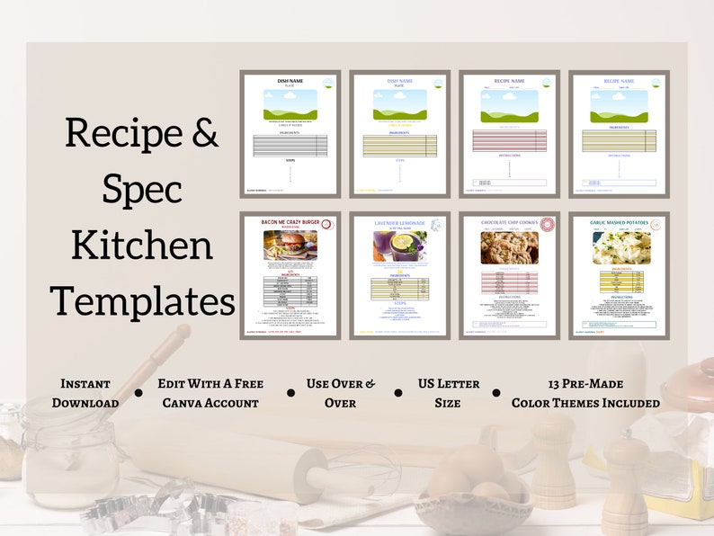 Recipe and Spec Templates for Restaurants Editable Canva - Etsy