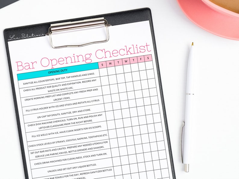 Bar Opening Checklist, Restaurant Bar Cleaning List, Bar Templates ...