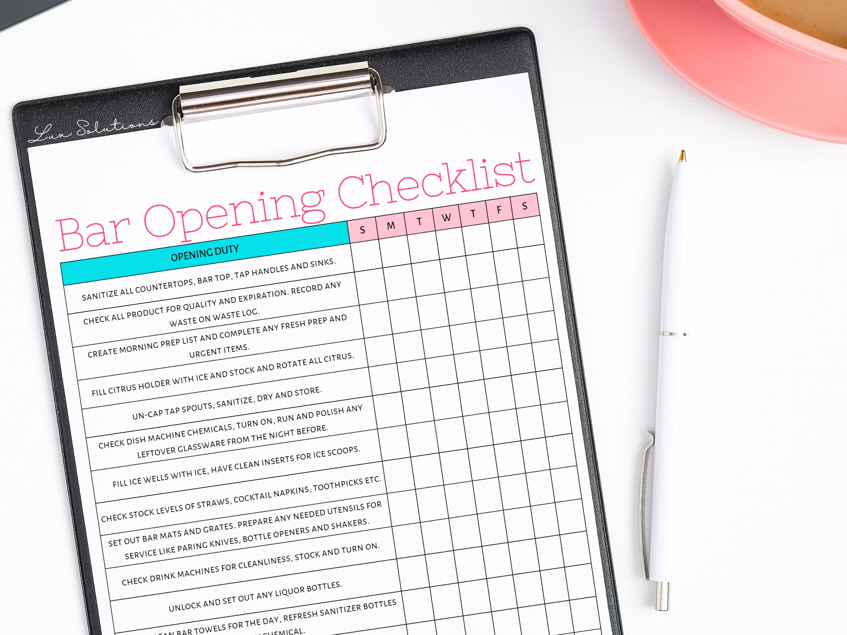 Bar Opening Checklist, Restaurant Bar Cleaning List, Bar Templates ...