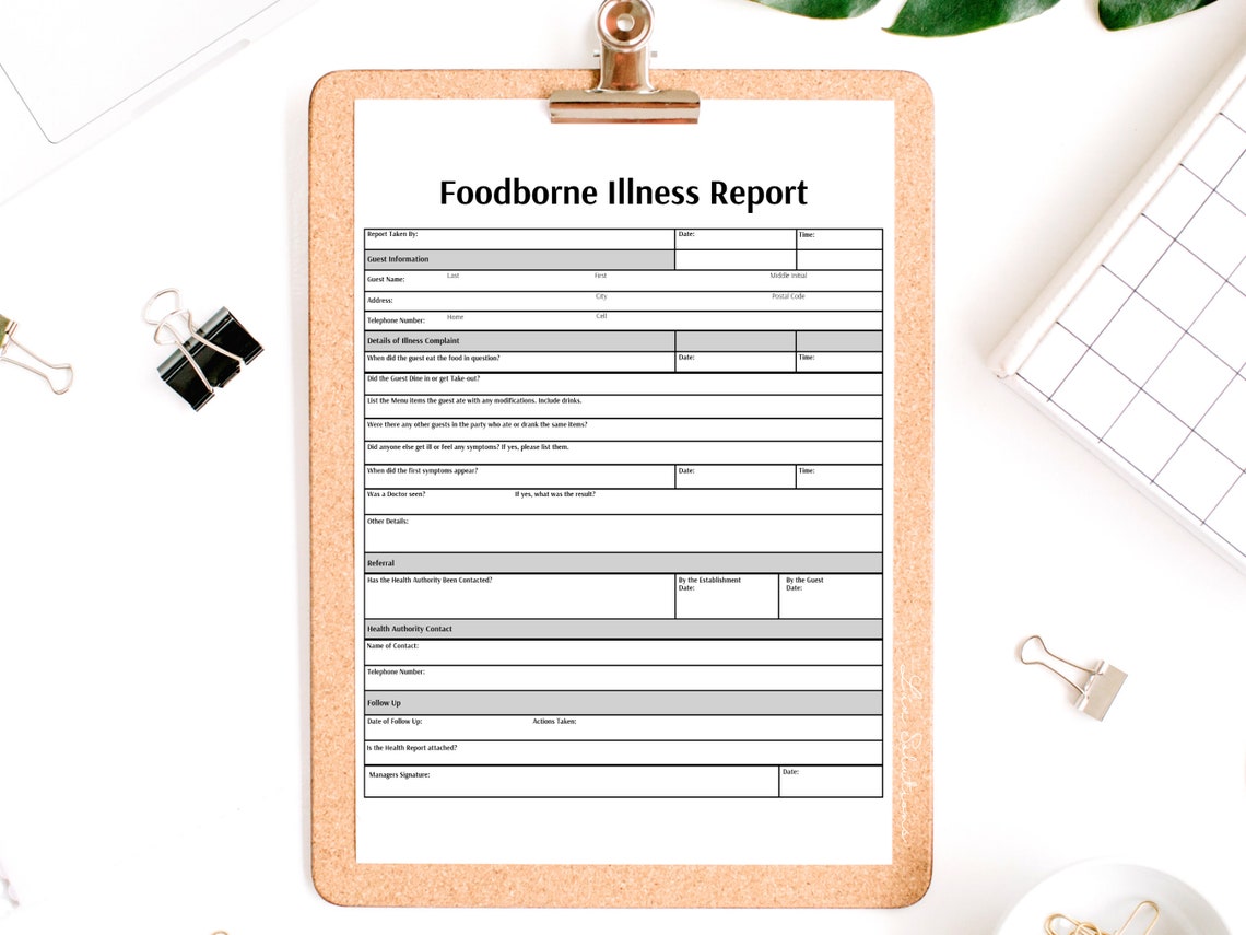 Foodborne Illness Report, Restaurant Form, Printable Report, Restaurant ...