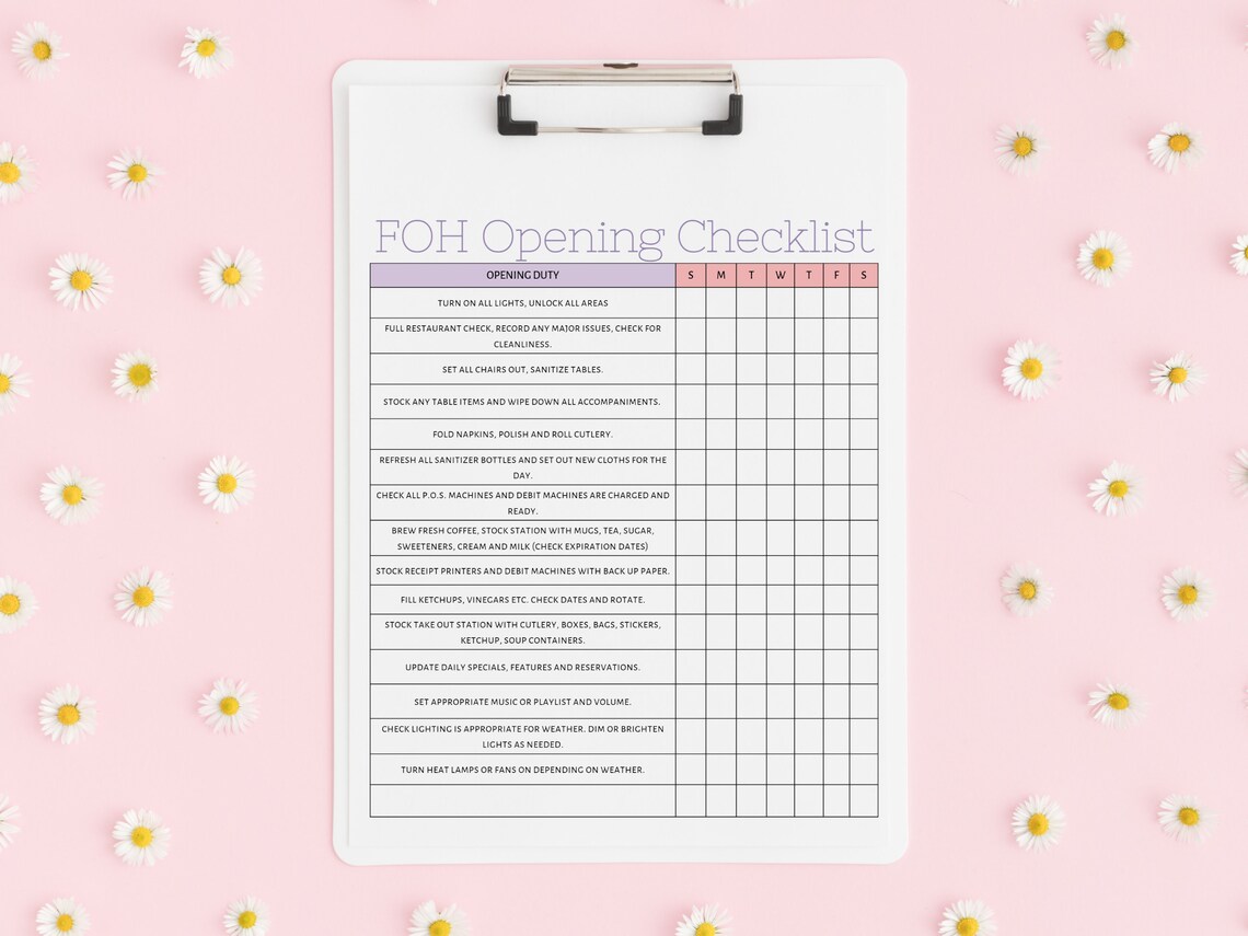 FOH Checklist Template Bundle Restaurant & Bar Serving - Etsy