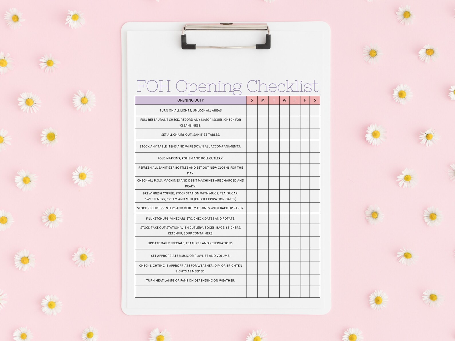 FOH Checklist Template Bundle, Restaurant & Bar Serving Checklists ...