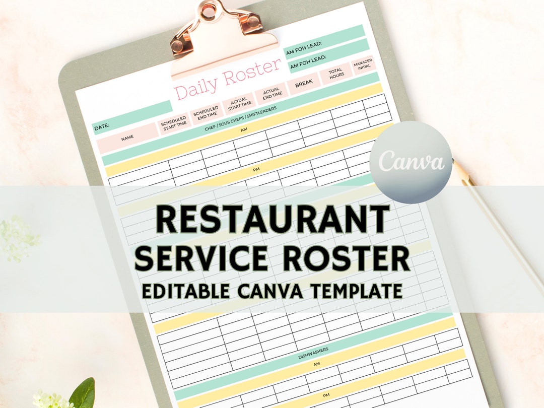 Large Daily Restaurant Roster, Printable FOH Daily Schedule, Service ...