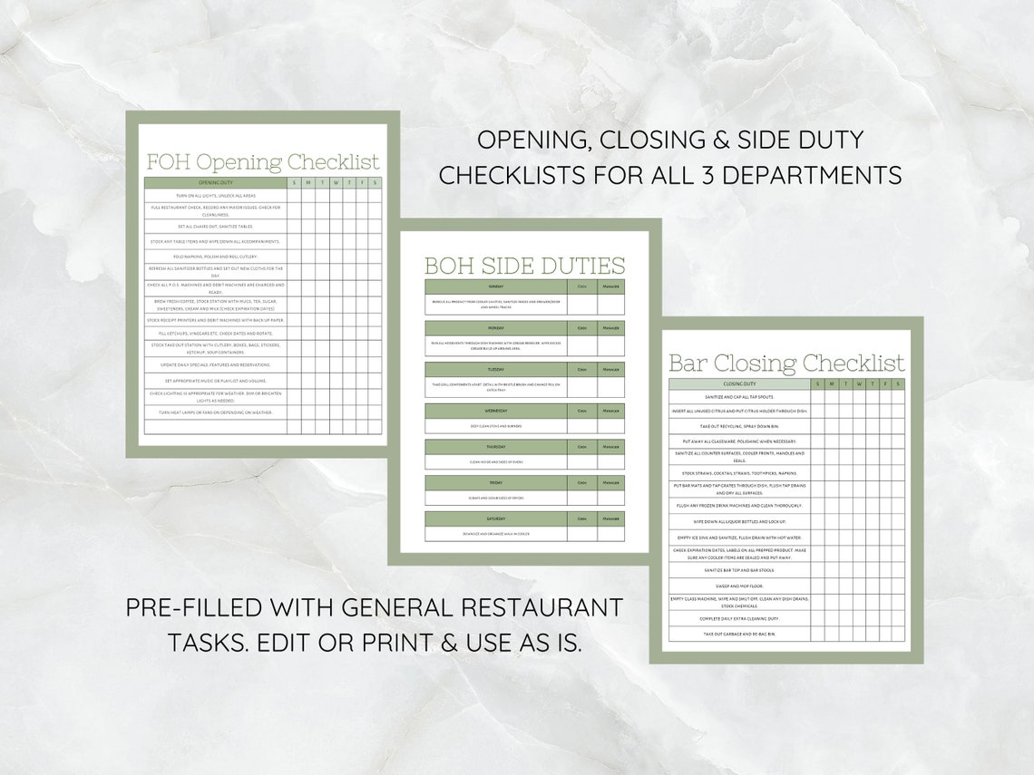 Restaurant Operations Template Bundle Food Safety Record - Etsy