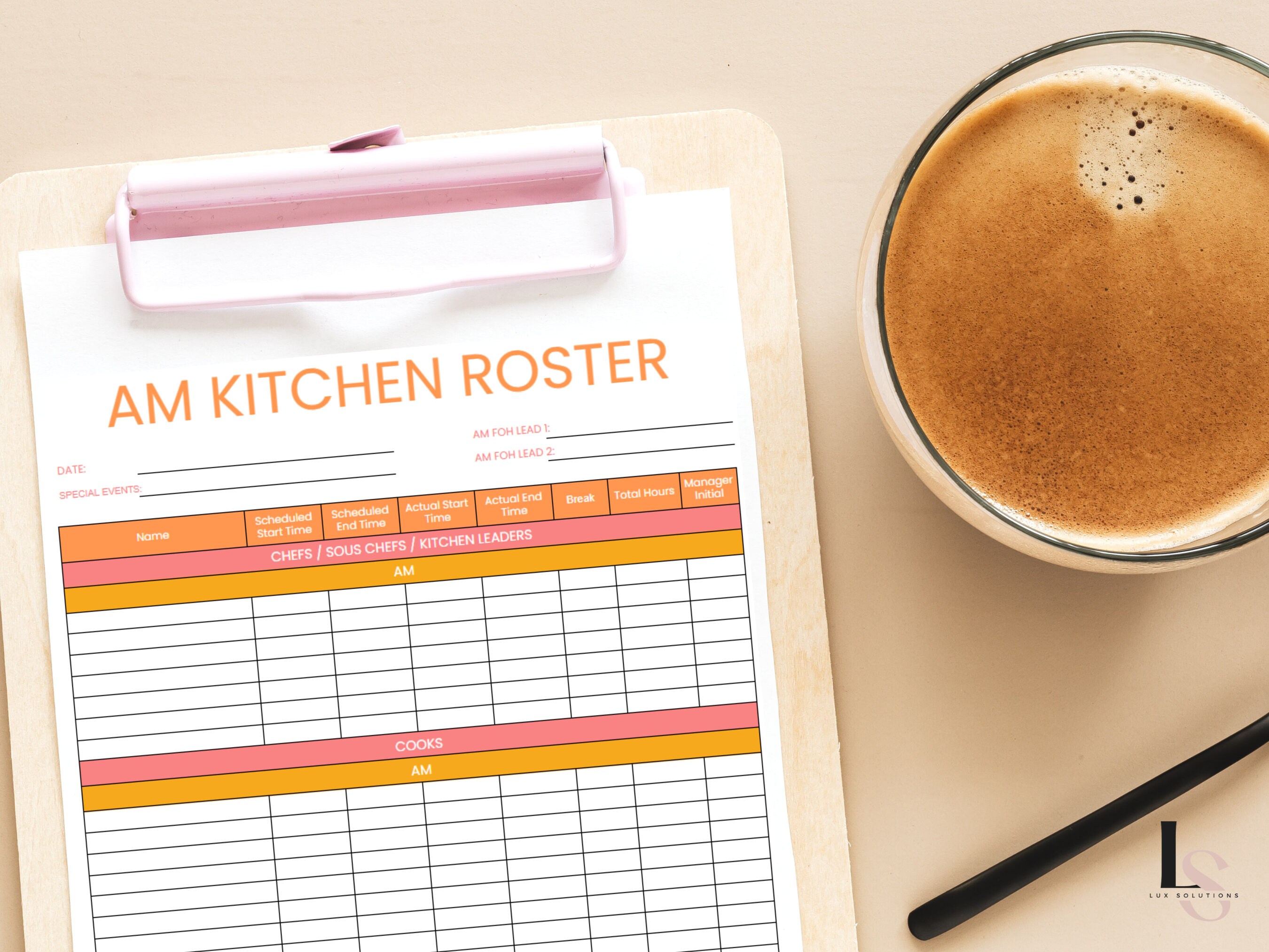 Daily Roster for Restaurants & Bars, Schedule Template for Restaurants ...