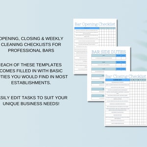 Bartender Checklist Bundle, Editable Bar Checklist Bundle, Opening, Closing, Cleaning List ...