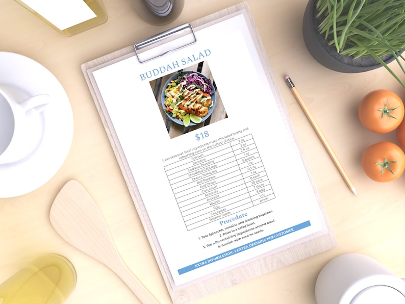 Menu Spec Sheets for Restaurants & Bars, Recipe and Menu Templates ...