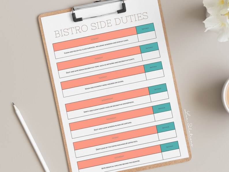 Bakery Bistro Weekly Cleaning Checklist, Fully Customizable, Edit Free ...