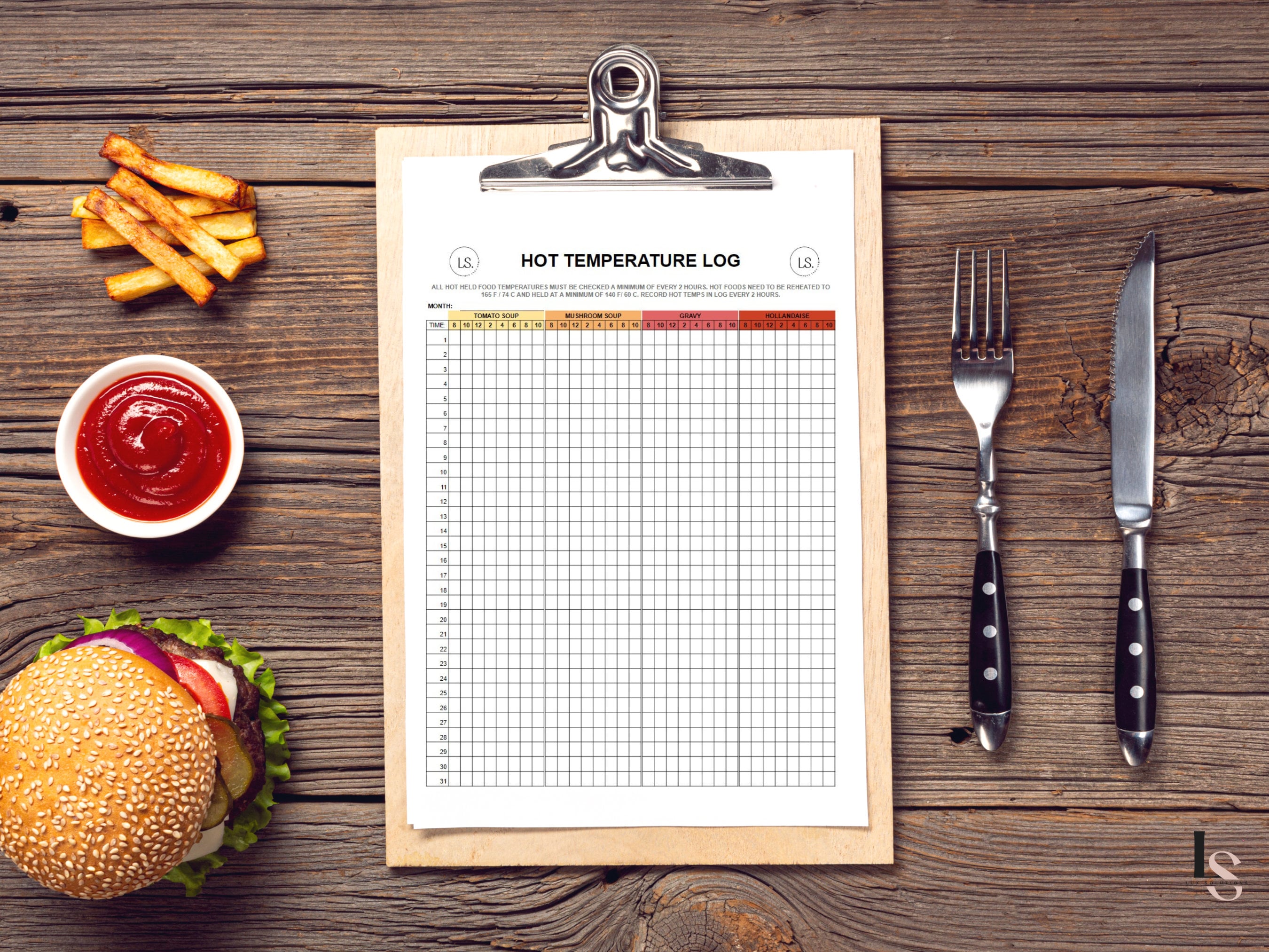 Hot Holding Temperature Log for Food Safety, Temperature Log for ...