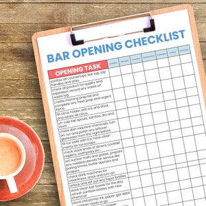 Bartenders Daily Opening Checklist, Editable Template for Bartenders ...