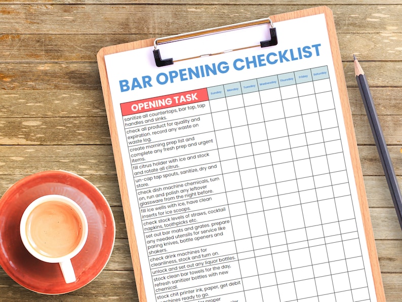 Bartenders Daily Opening Checklist, Editable Template for Bartenders, Bar Opening Task List, Bar ...