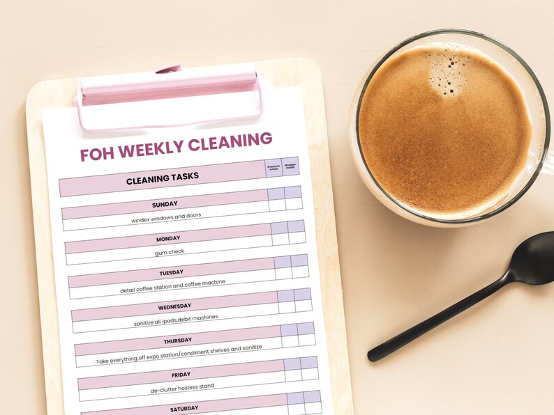 Server Extra Cleaning Checklist, Server Weekly Cleaning Checklist ...