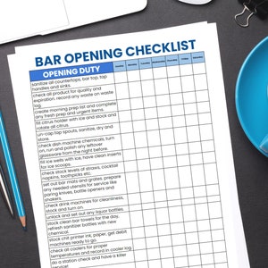 Bartenders Daily Opening Checklist, Editable Template for Bartenders, Bar Opening Task List, Bar ...