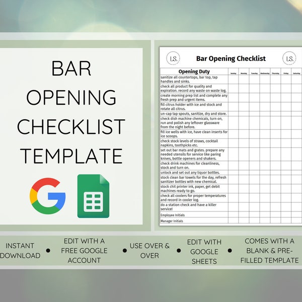 Bartender Checklist - Etsy