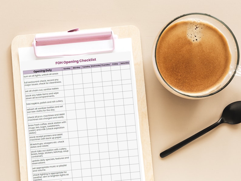Server Opening Checklist Template, FOH Opening Checklist, Editable ...