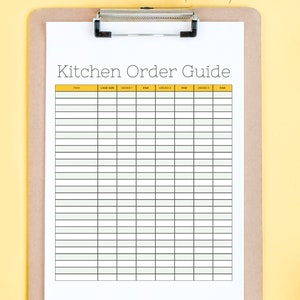 Restaurant Order Guide, Kitchen Order Guide, Par List, Editable Order ...