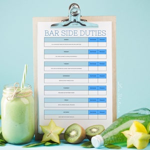 Bar Side Duties Checklist, Bartender Checklist, Bar Side Work Template ...