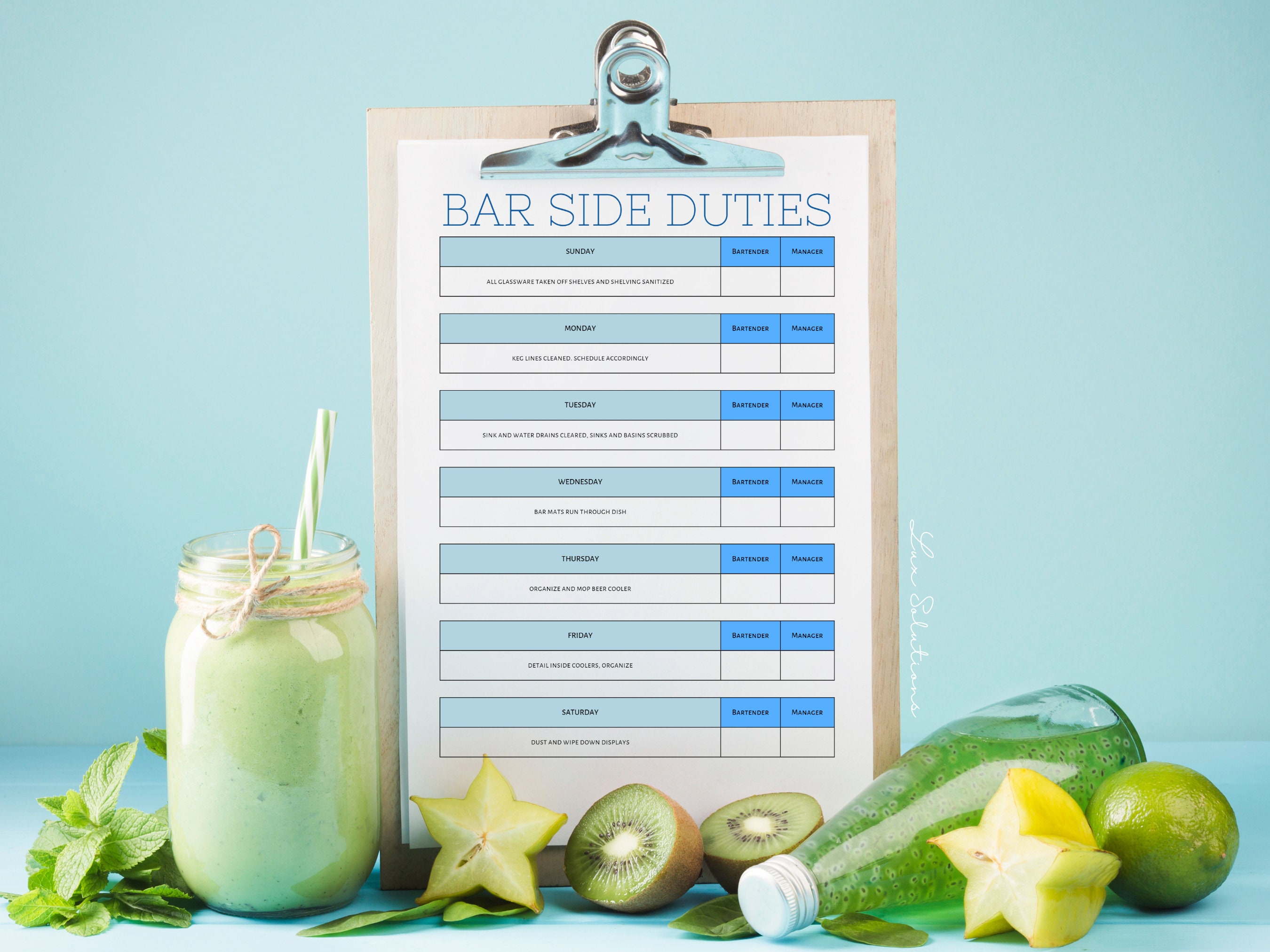 Bar Side Duties Checklist, Bartender Checklist, Bar Side Work Template ...