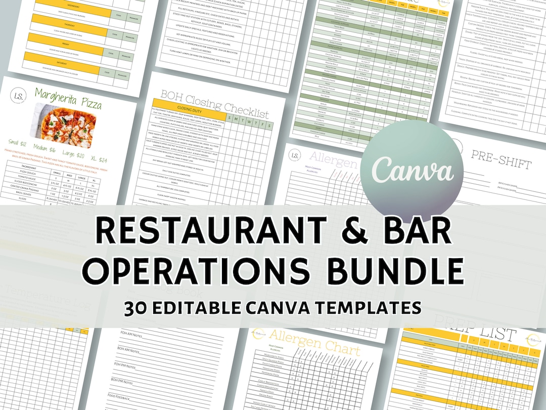 Restaurant Operations Template Bundle, Food Safety Record Sheets, Prep ...