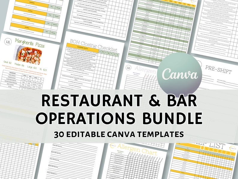 Restaurant Operations Template Bundle, Food Safety Record Sheets, Prep ...