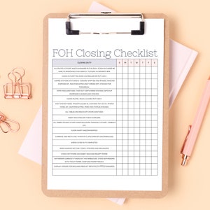 FOH Closing Checklist Template, Server Closing Checklist, Editable ...