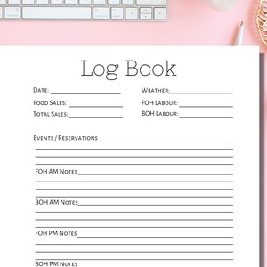 Restaurant Log Book Industry Review Journal Day Book - Etsy