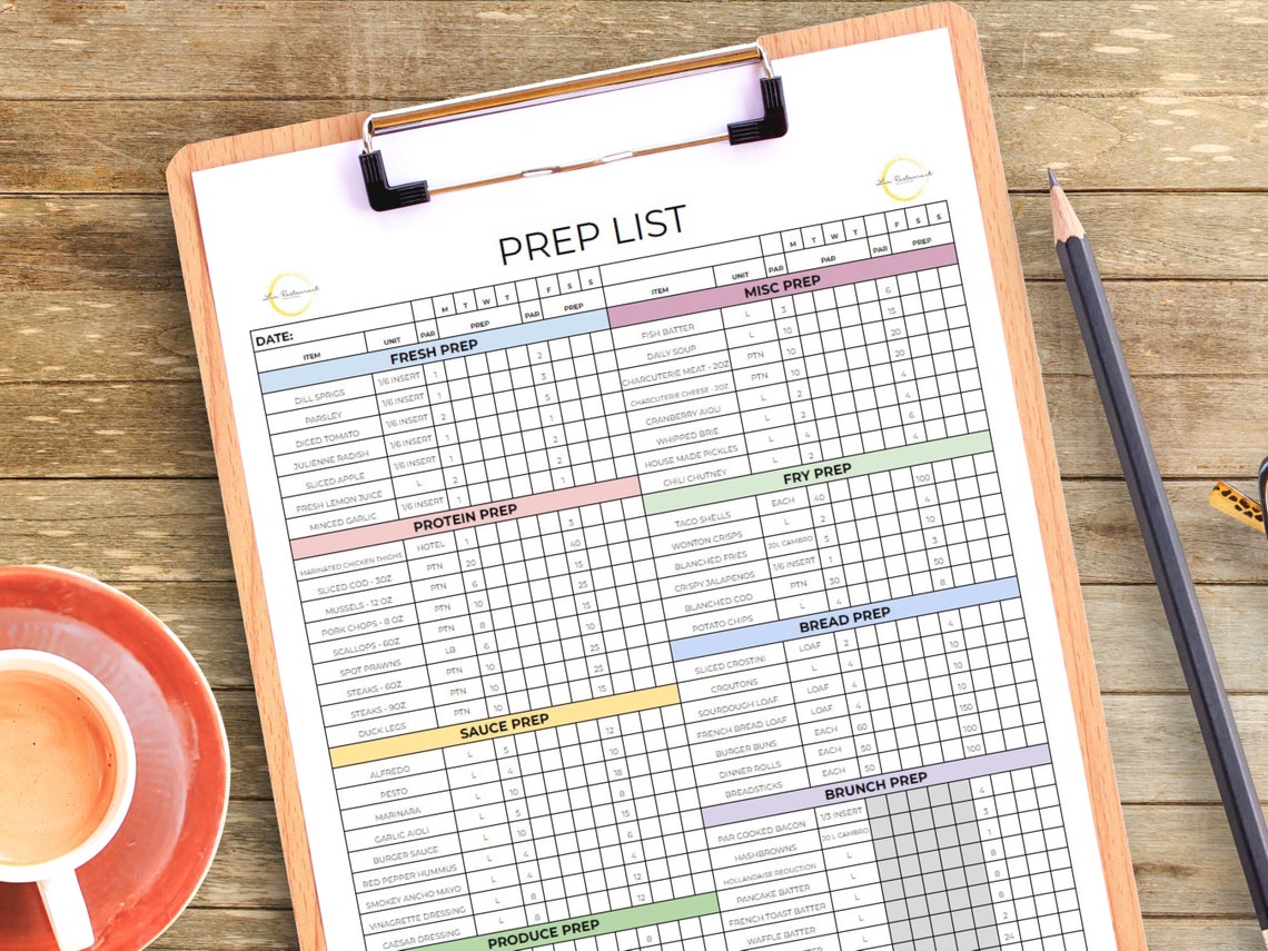 Prep & Par List Template, Food Prep List, Prep List Template, Edit Free ...