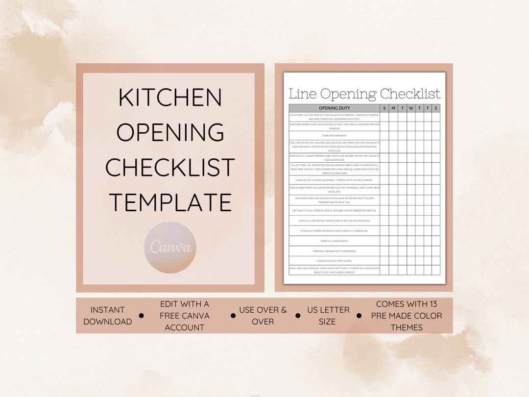 BOH Opening Checklist Professional Kitchen Editable Opening - Etsy