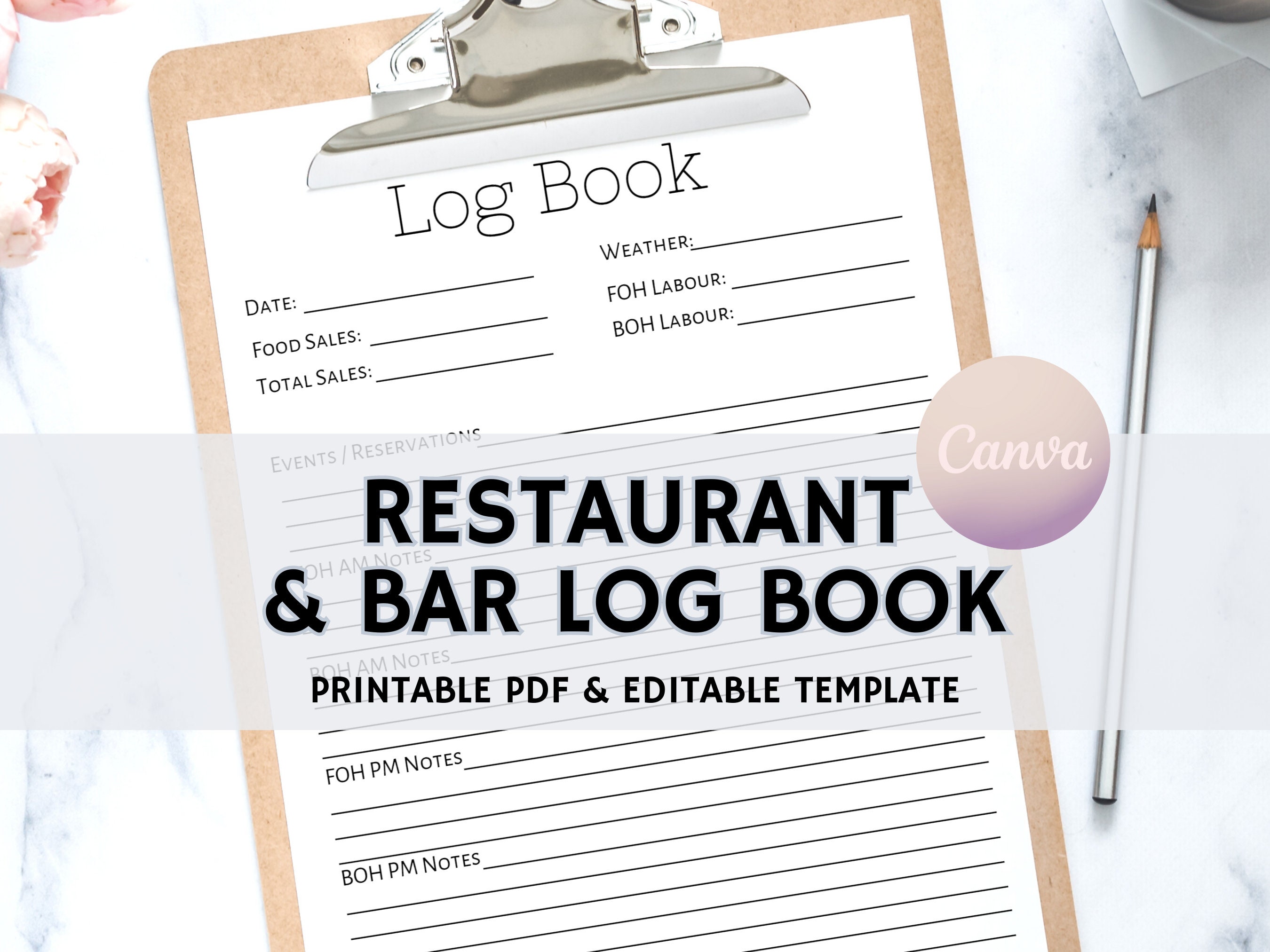 Restaurant Log Book, Industry Review Journal, Day Book, Manager Log ...