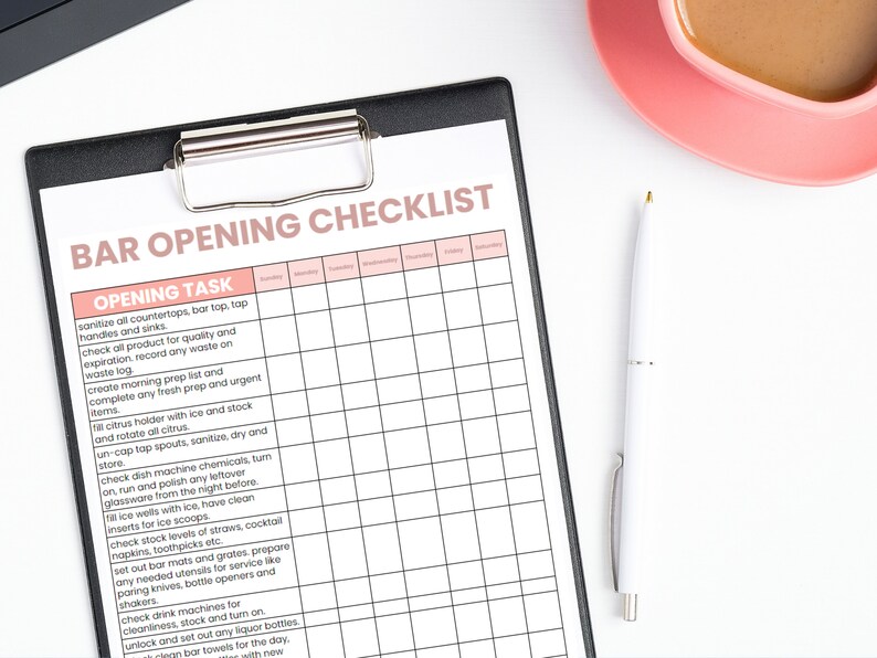 Bartenders Daily Opening Checklist, Editable Template for Bartenders ...