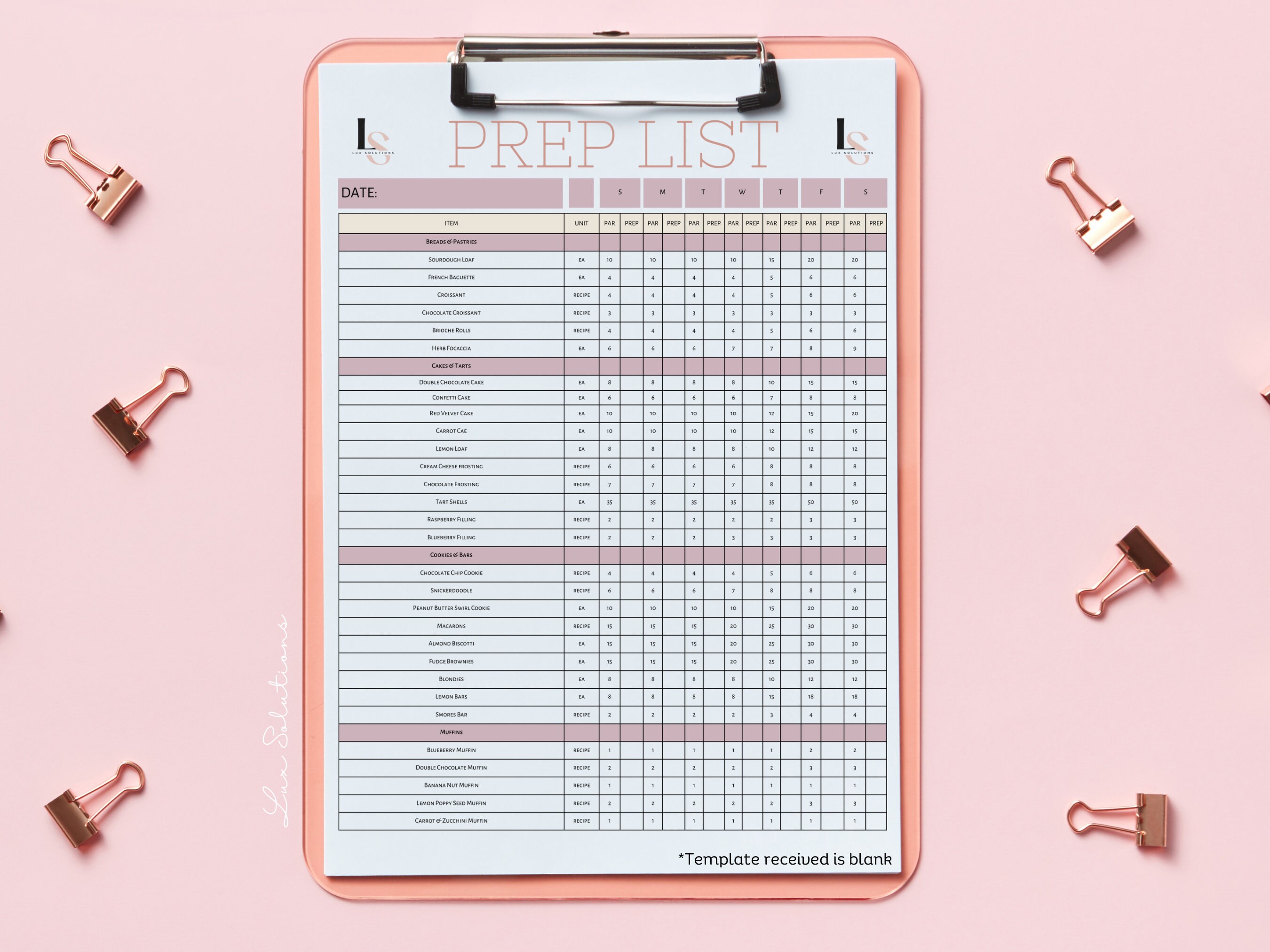 Bakery Prep List, Editable Daily Prep List for Bakeries, Par List for ...