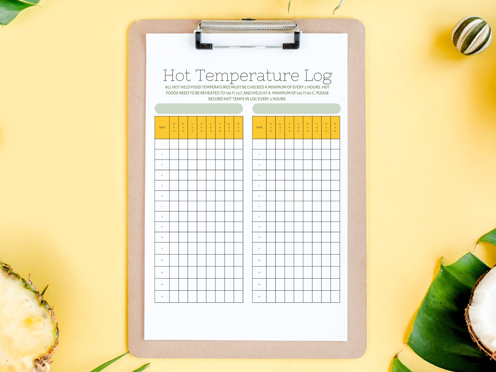 Hot Food Temperature Log, Hot Food Record Sheet, Editable Canva ...
