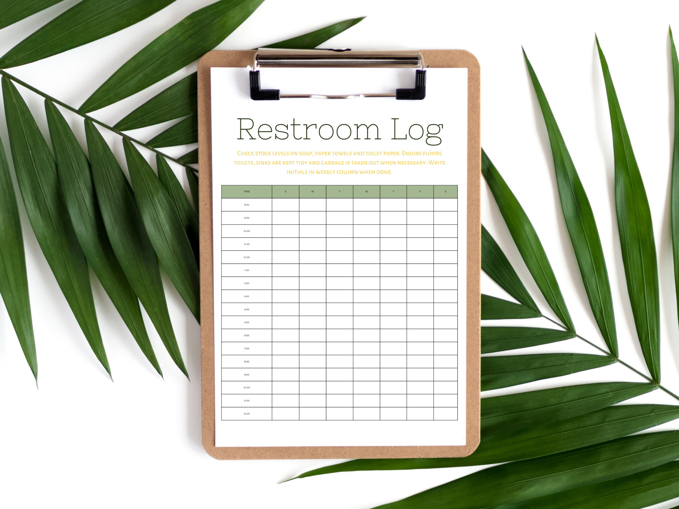 Bathroom Log, Restroom Checklist, Editable Template, Washroom Log ...