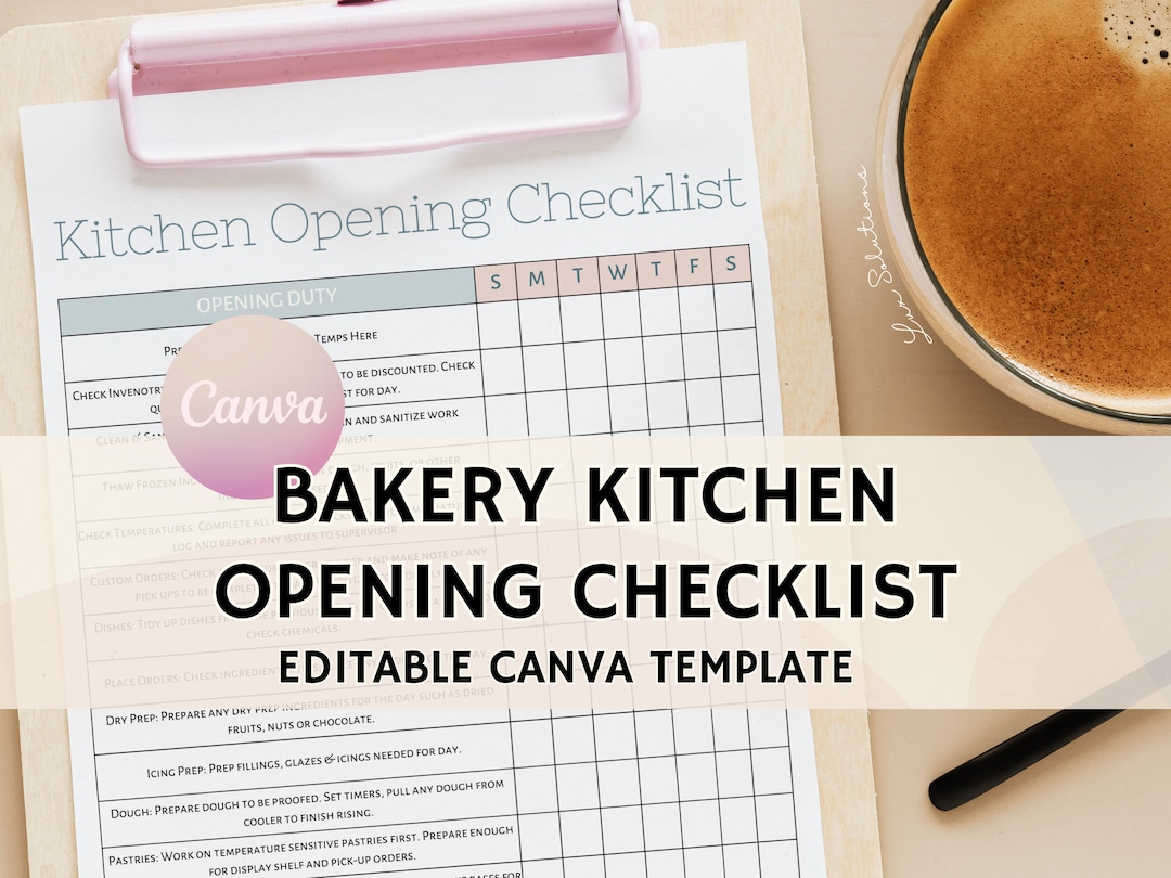 Bakery Opening Checklist, Editable Template for Bakeries, Bakery Daily ...