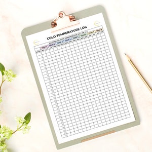 Cooler Temperature Log, Temperature Safety Record, Cooler Temperature ...