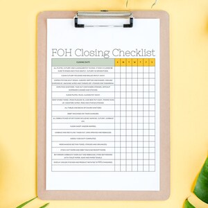 FOH Closing Checklist Template Server Closing Checklist - Etsy