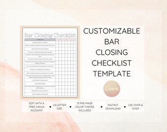 Editable Bar Closing Checklist Restaurant Bar Cleaning List - Etsy