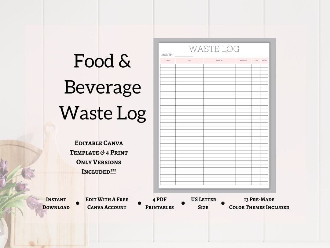 Food Waste Log Bar Waste Log Editable Restaurant Template 4 - Etsy