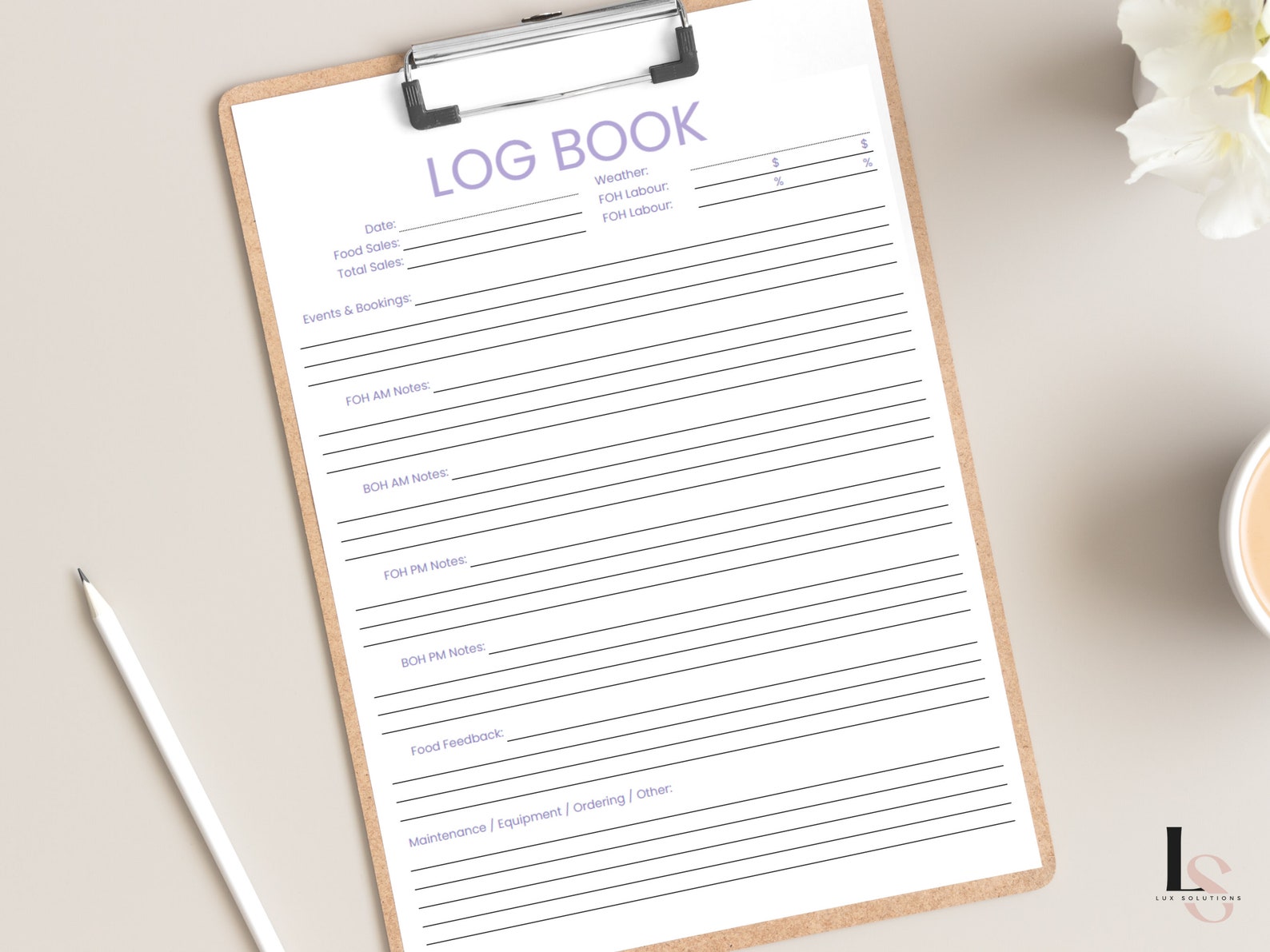 Restaurant Log Book, Hospitality Industry Review Journal, Manager Log ...