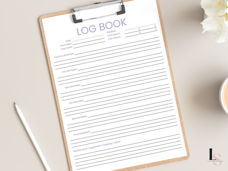 Restaurant Log Book, Hospitality Industry Review Journal, Manager Log ...