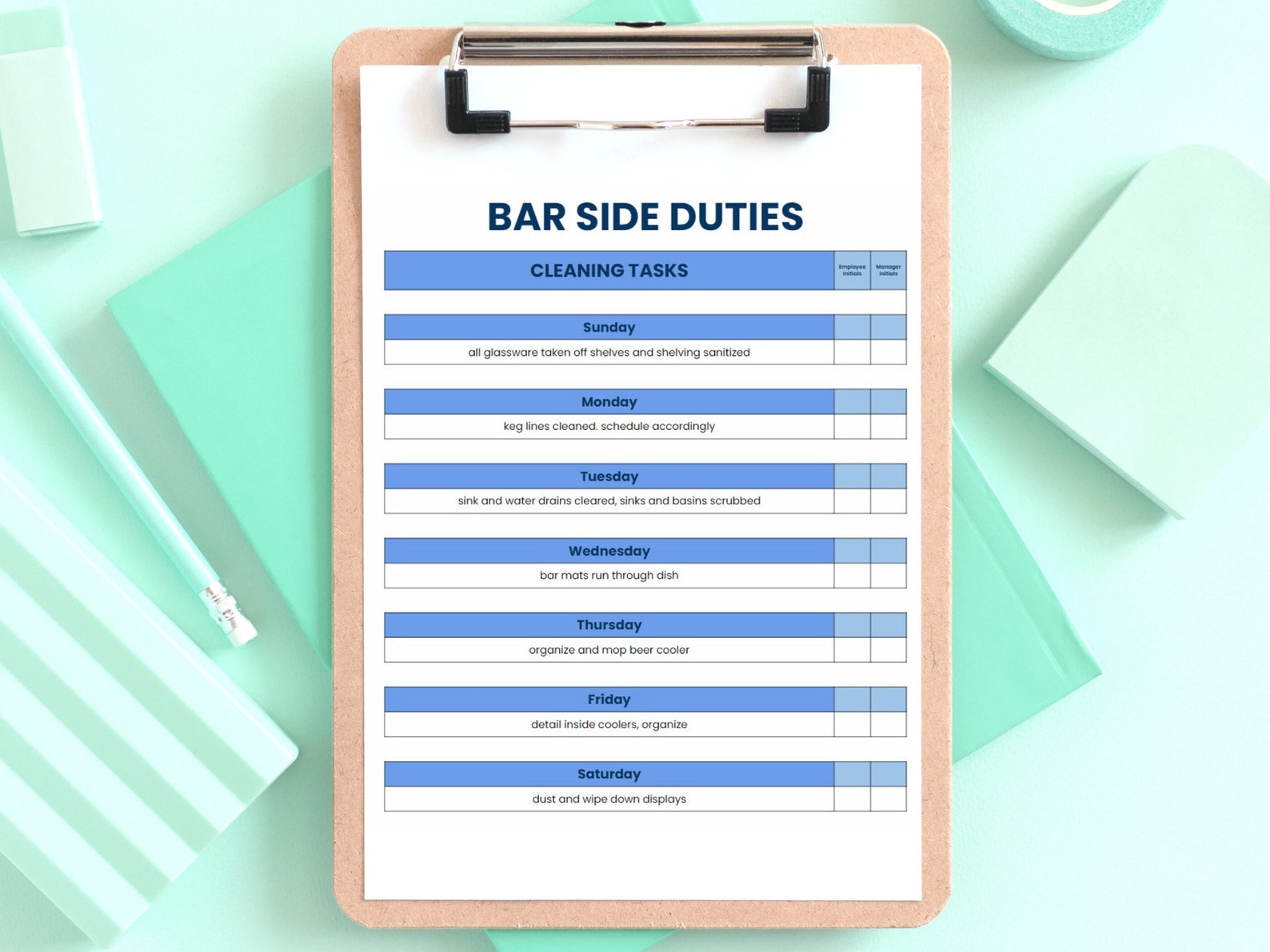 Bar Checklist Bundle, Editable Templates for Bartenders, Opening ...