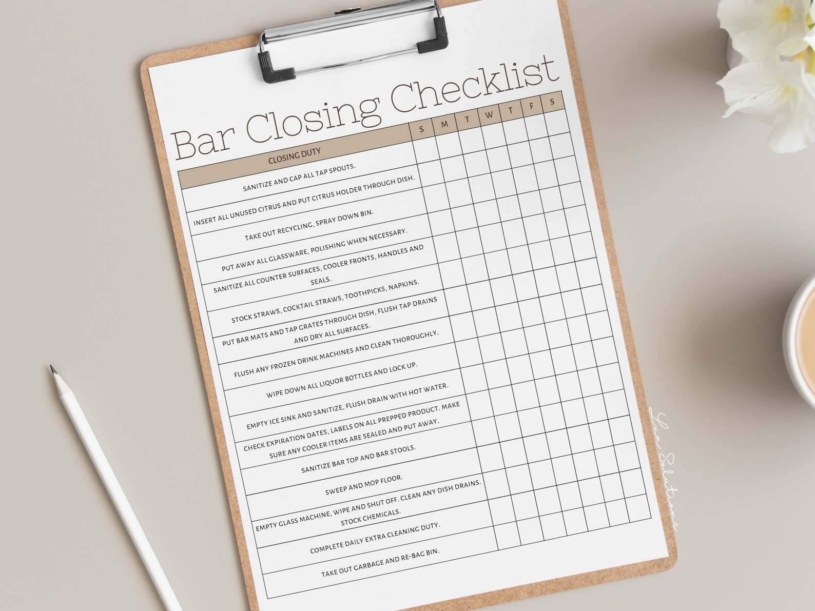 Bar Closing Checklist, Restaurant Bar Cleaning List, Bar Templates ...